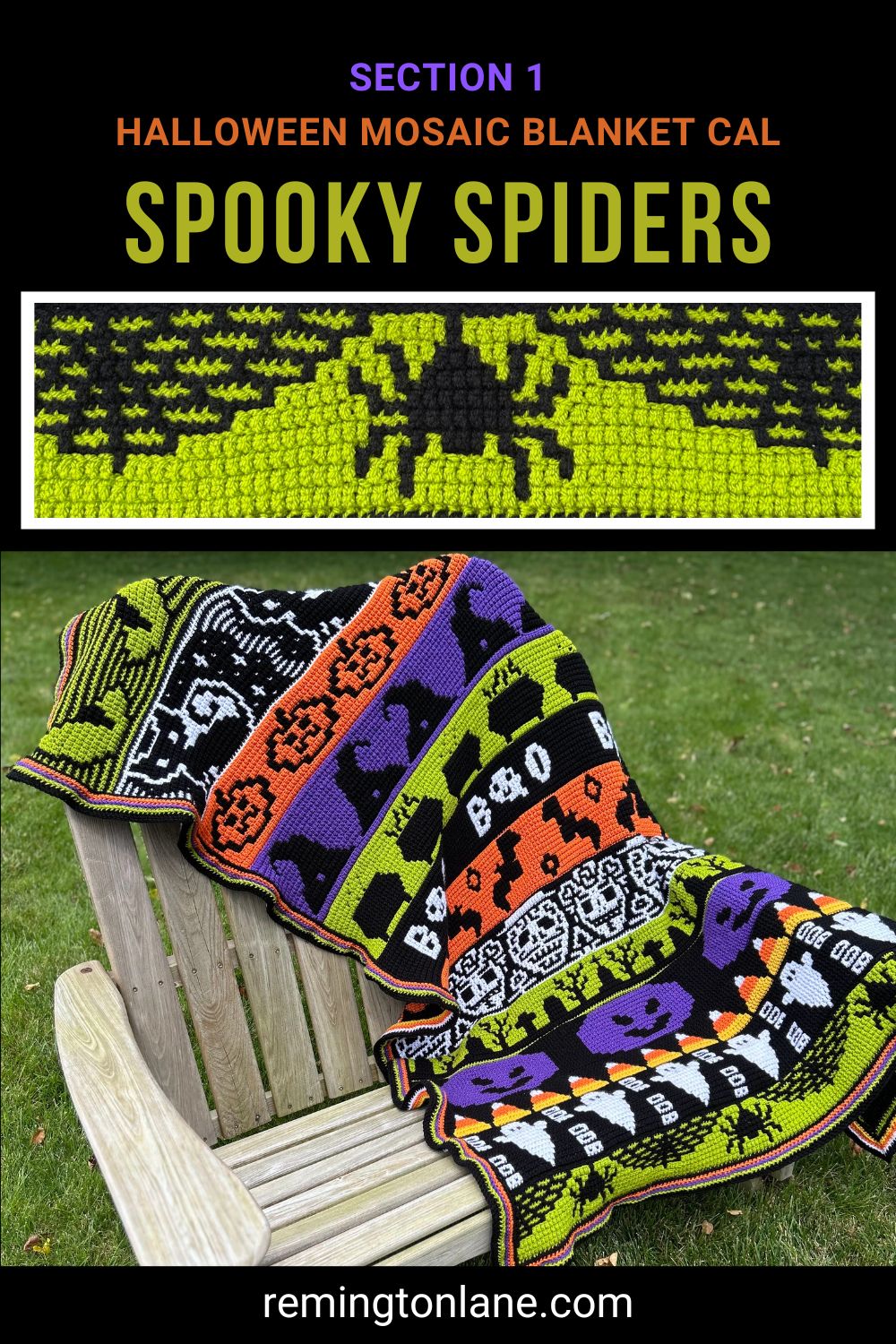 Spooky Spiders Mosaic Blanket Strip - Section 1 Halloween Mosaic Blanket CAL - Remington Lane ...